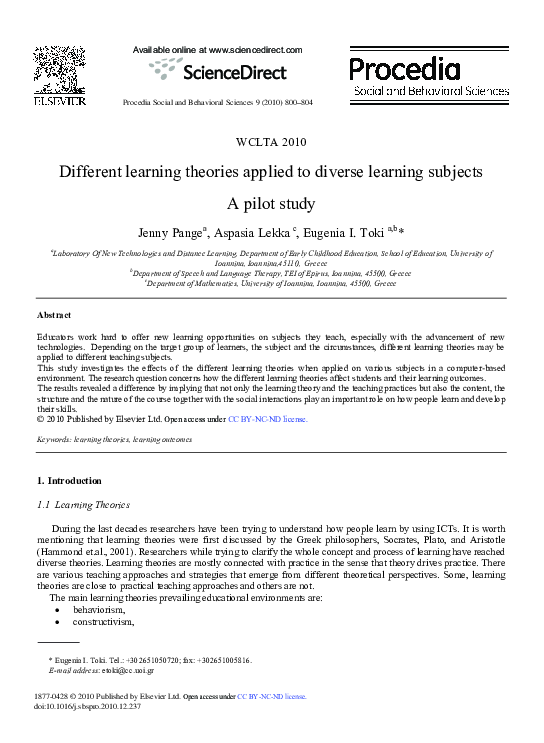 (PDF) Different learning theories applied to diverse learning subjects ...