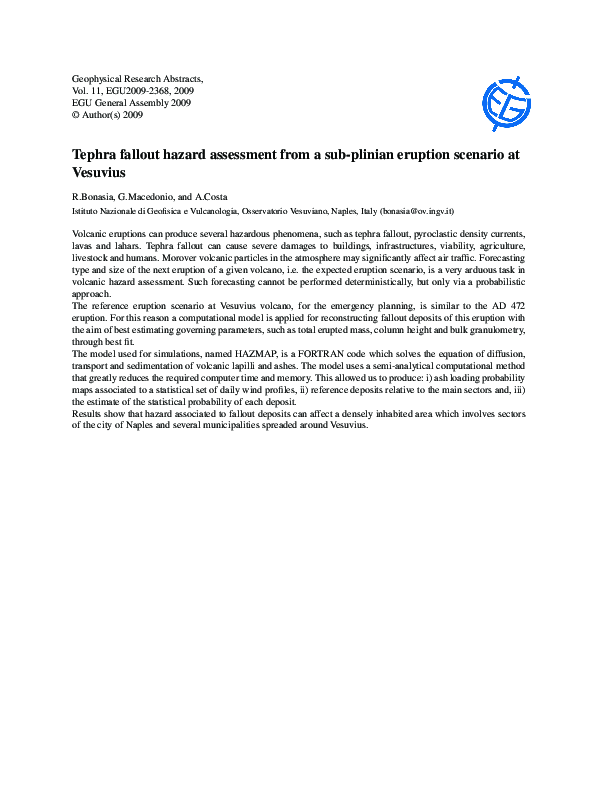 (PDF) Tephra fallout hazard assessment from a sub-plinian eruption ...