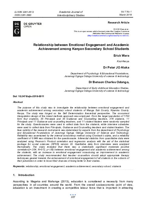 (PDF) Relationship between Emotional Engagement and Academic Achievement among Kenyan Secondary ...
