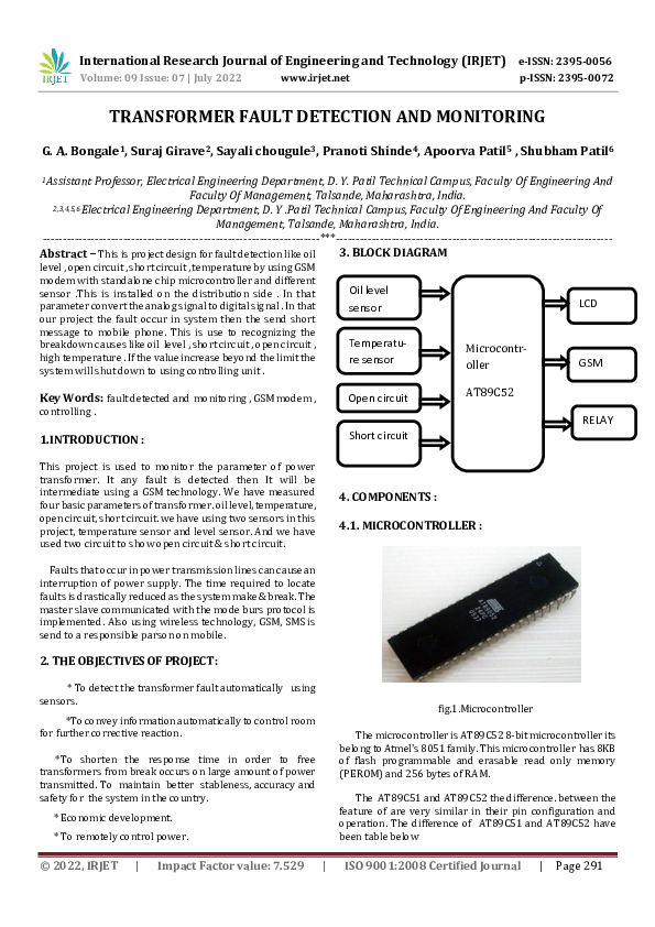 Pdf Transformer Fault Detection And Monitoring
