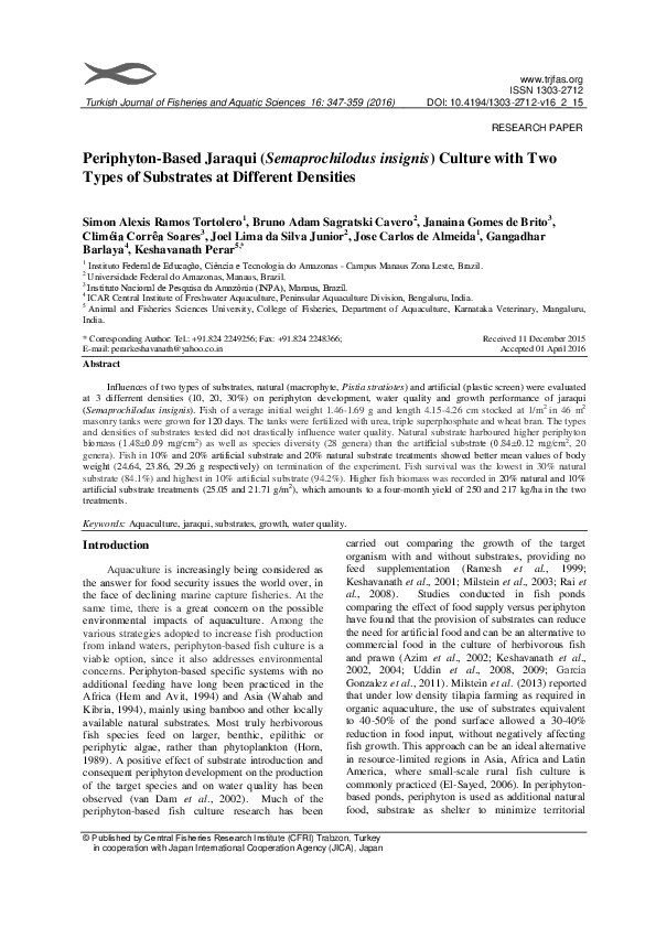(PDF) Periphyton-Based Jaraqui ( Semaprochilodus insignis ) Culture ...