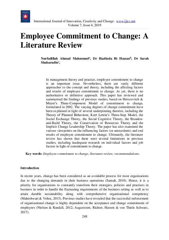 (PDF) Employee Commitment to Change: A Literature Review