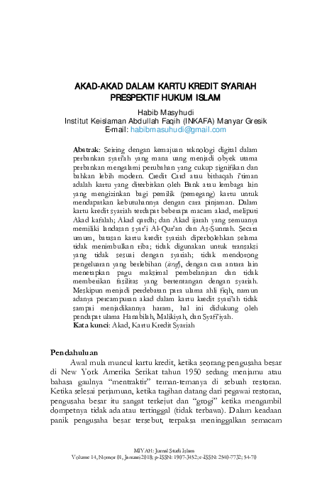 (PDF) Akad-Akad Dalam Kartu Kredit Syariah Prespektif Hukum Islam