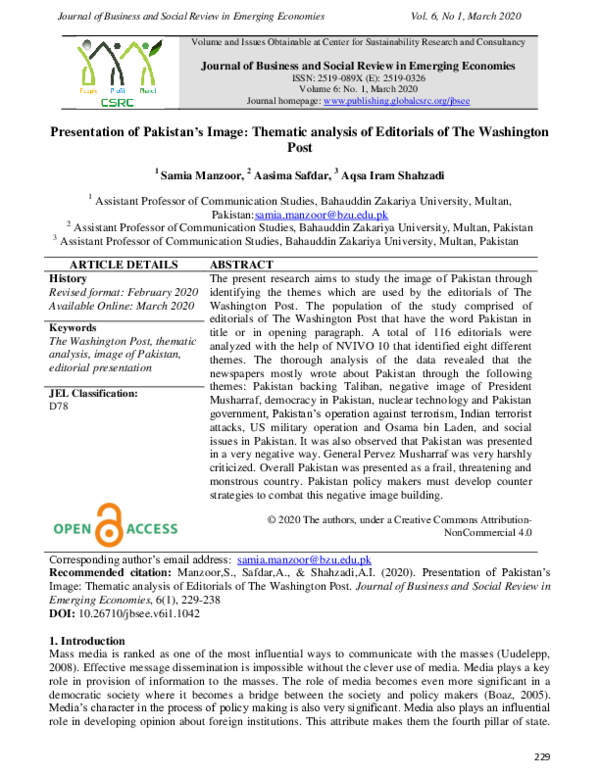 (PDF) Presentation of Pakistan’s Image: Thematic Analysis of Editorials ...