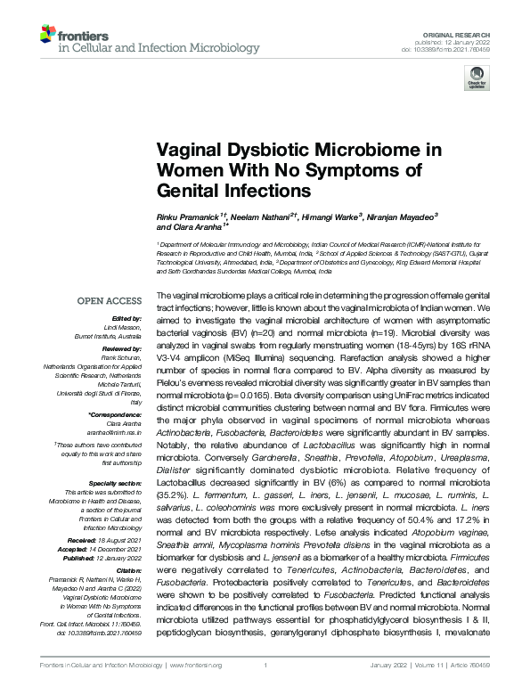 (PDF) Vaginal Dysbiotic Microbiome in Women With No Symptoms of Genital ...