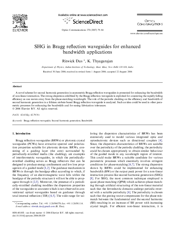 (PDF) SHG in Bragg reflection waveguides for enhanced bandwidth applications