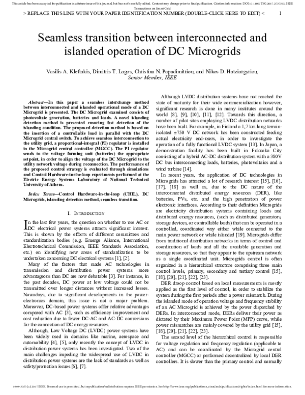 Pdf Seamless Transition Between Interconnected And Islanded Operation Of Dc Microgrids