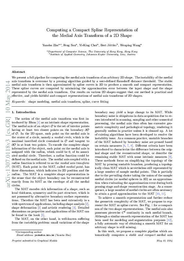 (PDF) Computing a compact spline representation of the medial axis transform of a 2D shape
