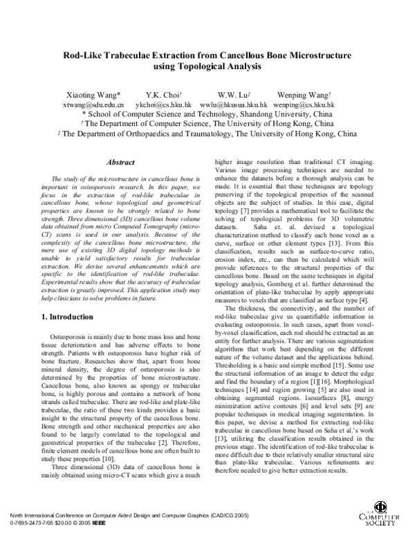 Pdf Rod Like Trabeculae Extraction From Cancellous Bone Microstructure Using Topological Analysis