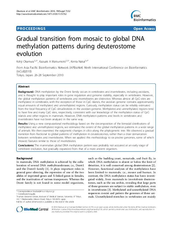 (PDF) Gradual transition from mosaic to global DNA methylation patterns ...