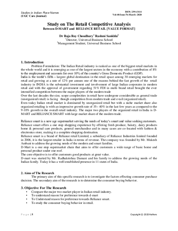 (PDF) Study on The Retail Competitive Analysis Between D-MART and ...