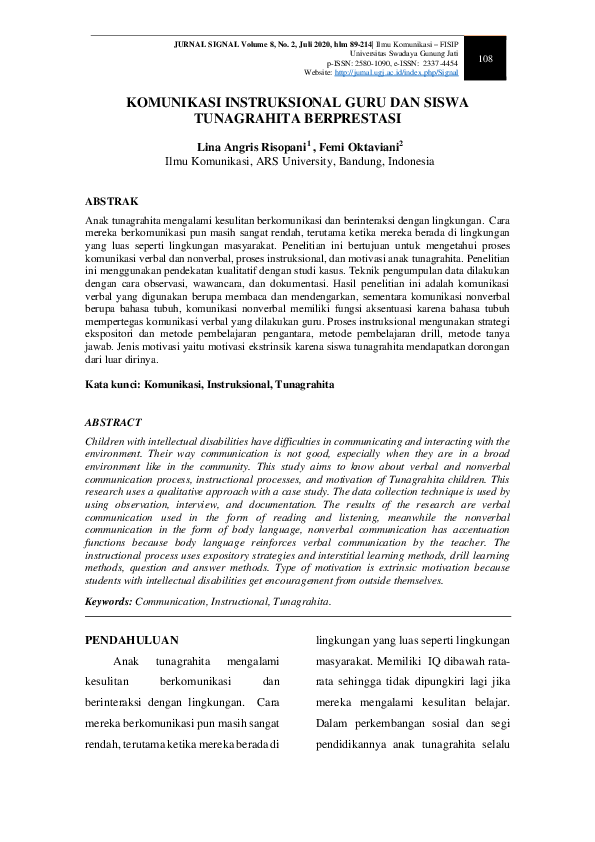 (PDF) Komunikasi Instruksional Guru Dan Siswa Tunagrahita Berprestasi