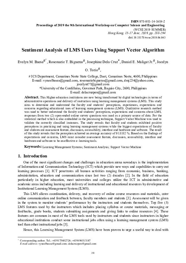 Pdf Sentiment Analysis Of Lms Users Using Support Vector Algorithm