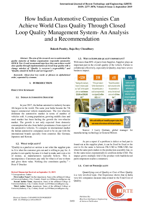 (PDF) How Indian Automotive Companies Can Achieve World Class Quality Through Closed Loop ...