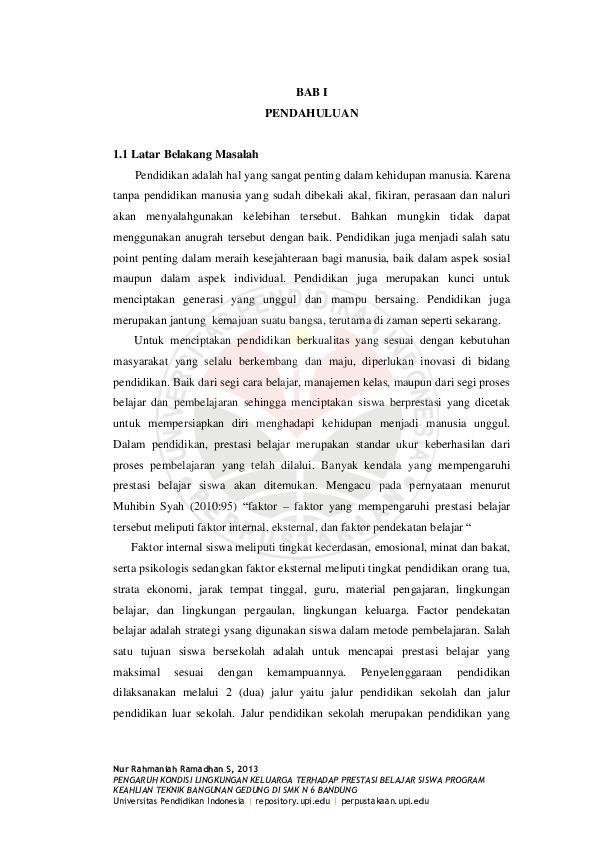 (PDF) Pengaruh Kondisi Lingkungan Keluarga Terhadap Prestasi Belajar Siswa Program Keahlian ...