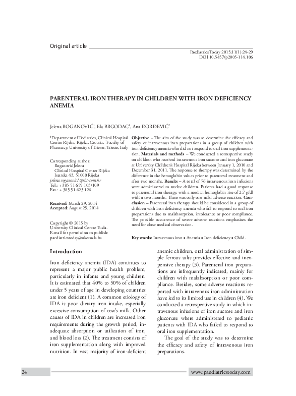 (PDF) Parenteral Iron Therapy in Children with Iron Deficiency Anemia