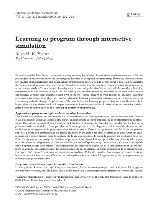 (PDF) Learning to program through interactive simulation