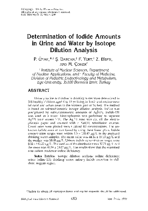 Pdf Determination Of Iodide Amounts In Urine And Water By Isotope Dilution Analysis Fatma