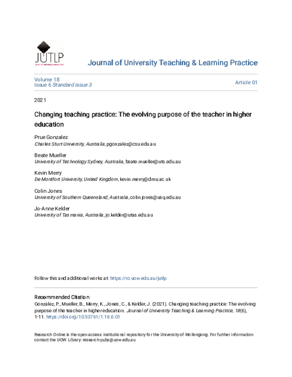 (PDF) Changing teaching practice: The evolving purpose of the teacher ...