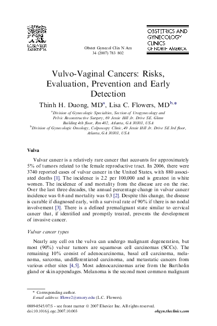 (PDF) Vulvo-Vaginal Cancers: Risks, Evaluation, Prevention and Early Detection