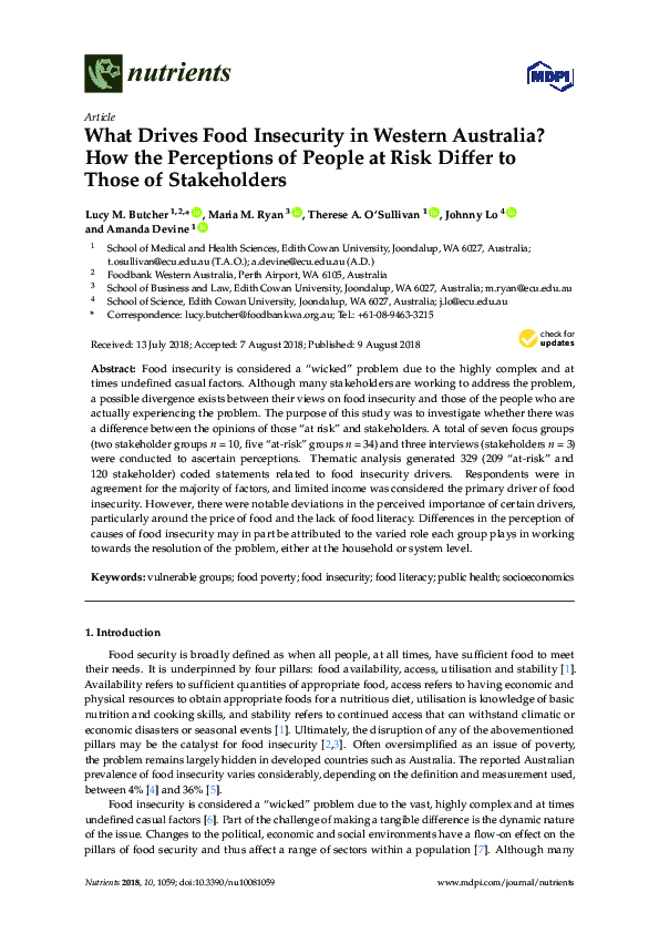 (PDF) What Drives Food Insecurity in Western Australia? How the ...