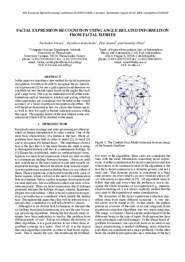 (PDF) Facial Expression Recognition Using Angle-Related Information From Facial Meshes