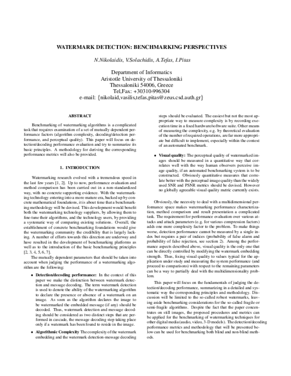 (PDF) Watermark detection: benchmarking perspectives | Vassilios Solachidis - Academia.edu