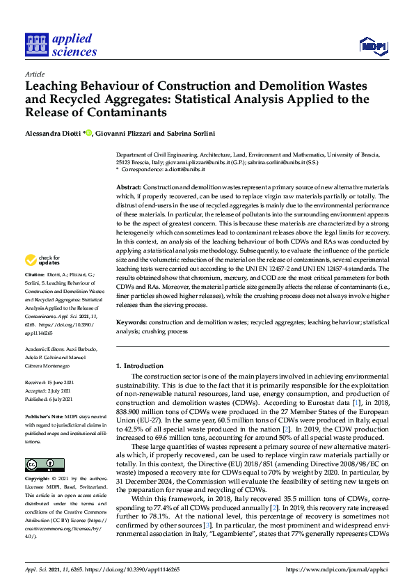 (PDF) Leaching Behaviour of Construction and Demolition Wastes and ...