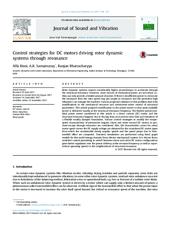 (PDF) Control strategies for DC motors driving rotor dynamic systems ...