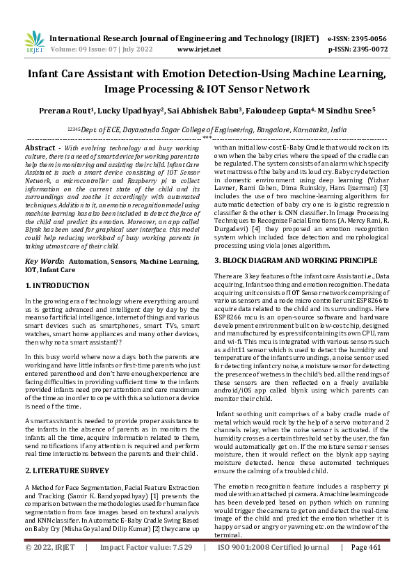 (PDF) Infant Care Assistant with Emotion Detection-Using Machine Learning, Image Processing ...
