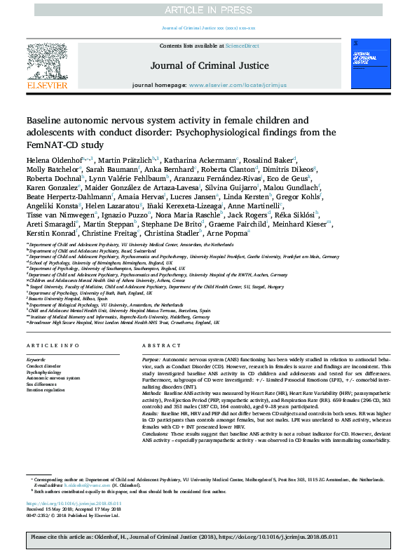 (PDF) Baseline autonomic nervous system activity in female children and ...