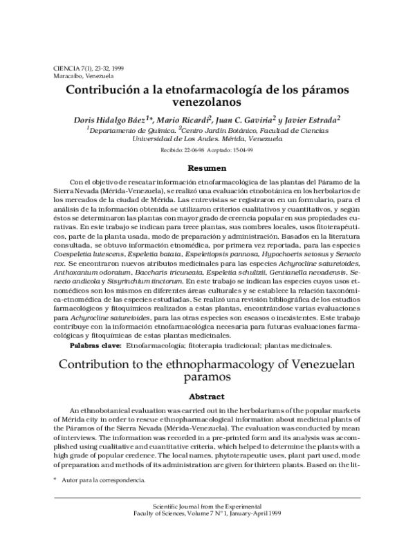 (PDF) Contribución a la Etnofarmacología de los Páramos Venezolano