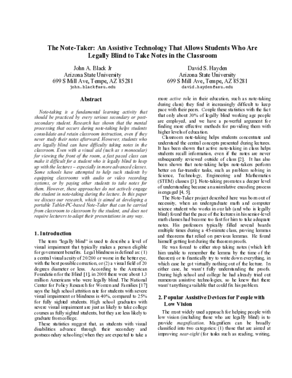 (PDF) The Note-Taker: An assistive technology that allows students who ...