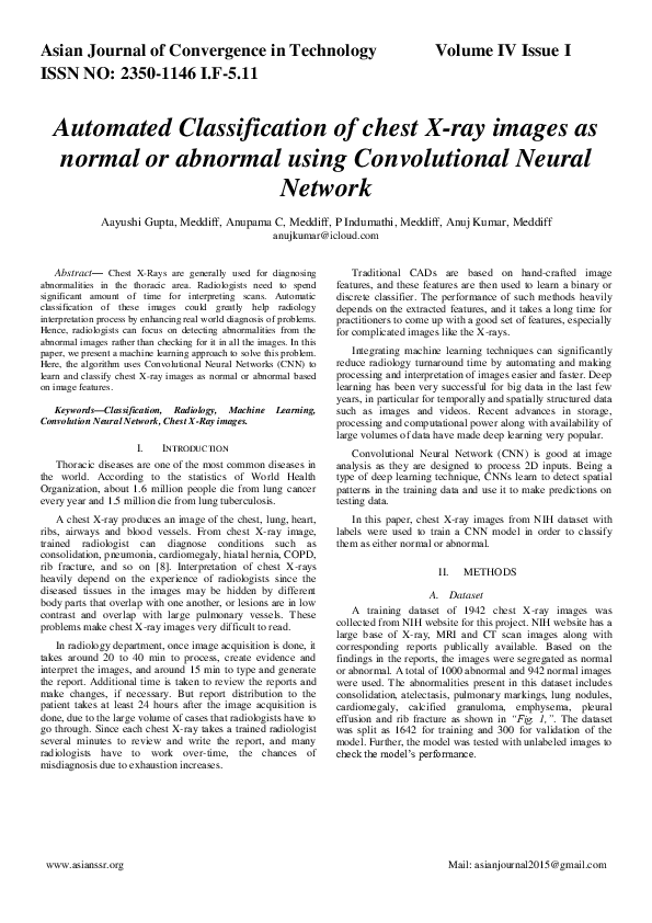 (PDF) Automated Classification of chest X-ray images as normal or abnormal using Convolutional ...