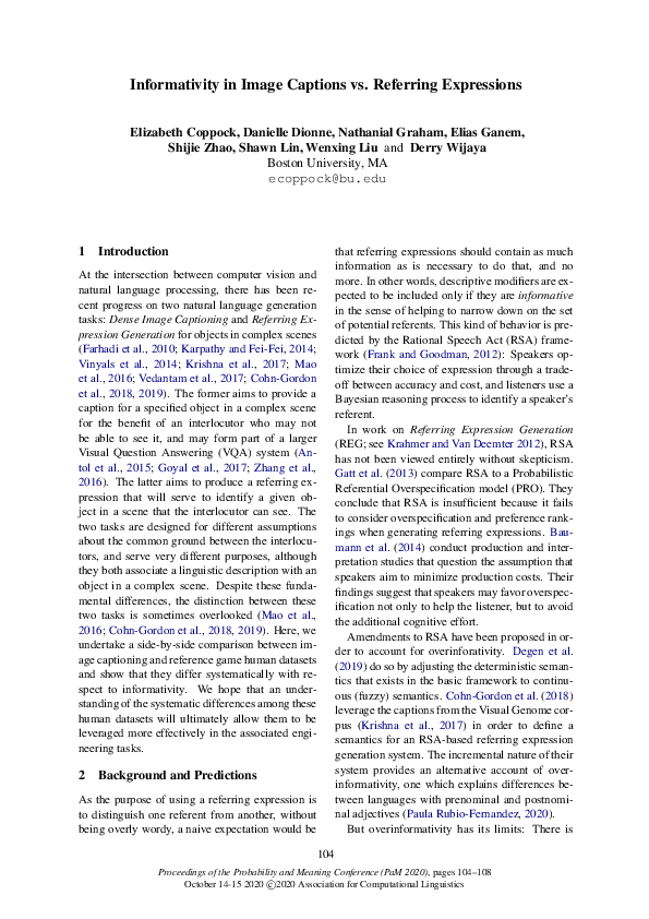 (PDF) Informativity in Image Captions vs. Referring Expressions