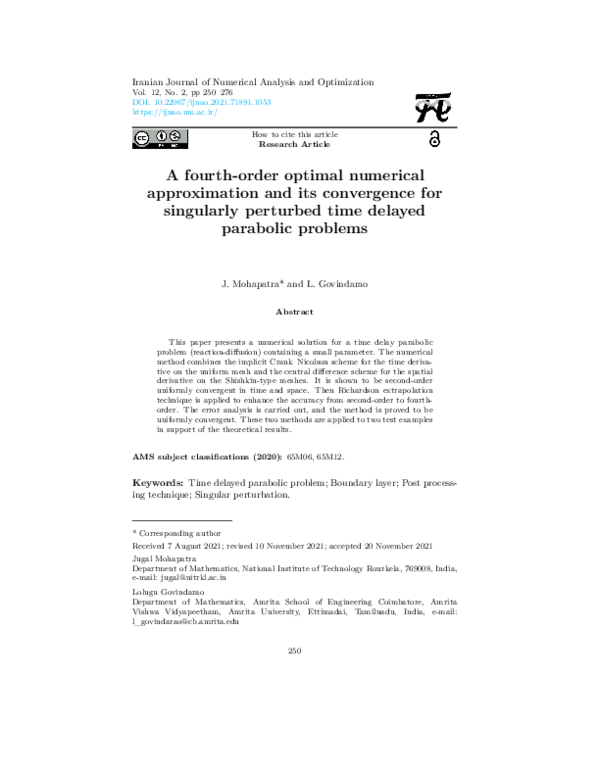 Pdf A Fourth Order Optimal Numerical Approximation And Its Convergence For Singularly