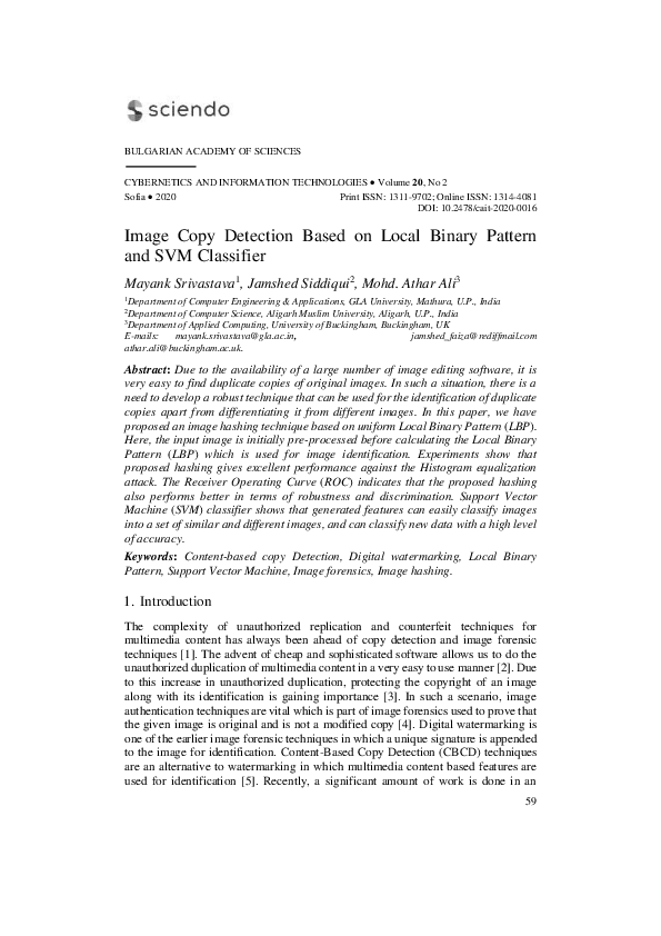Pdf Image Copy Detection Based On Local Binary Pattern And Svm Classifier Mohammad Ali 3176