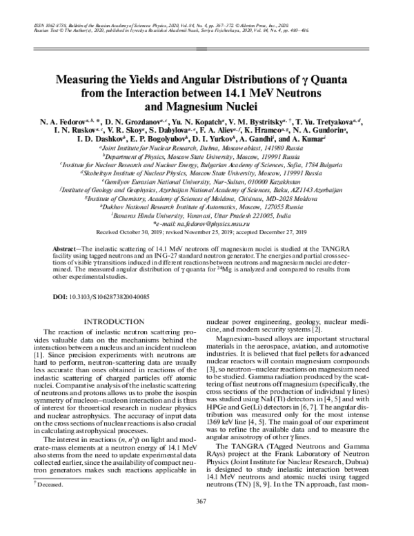 (PDF) Yield and Angular Distribution of γ Quanta from Neutron-Mg ...