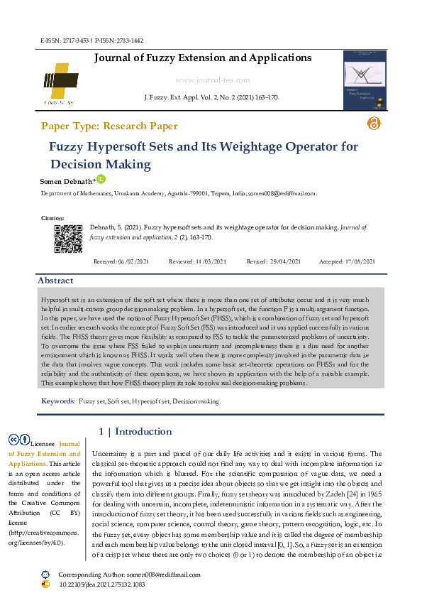 Pdf Fuzzy Hypersoft Sets And Its Weightage Operator For Decision Making