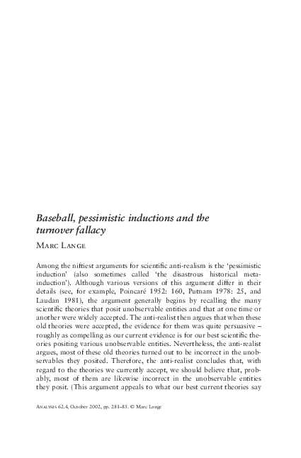 (PDF) Baseball, pessimistic inductions and the turnover fallacy