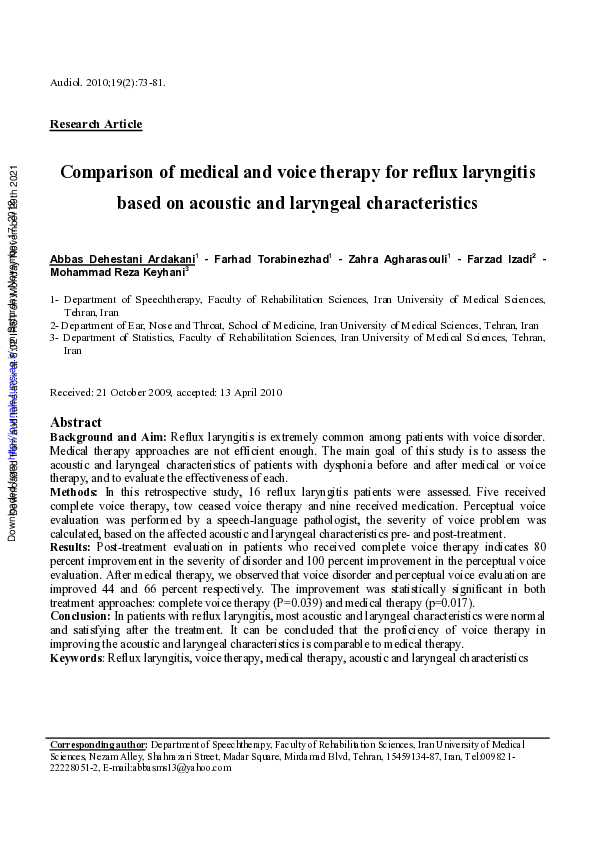 (PDF) Comparison of medical and voice therapy for reflux laryngitis ...