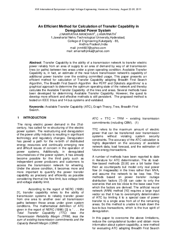 (PDF) An Efficient Method for Calculation of Transfer Capability in ...