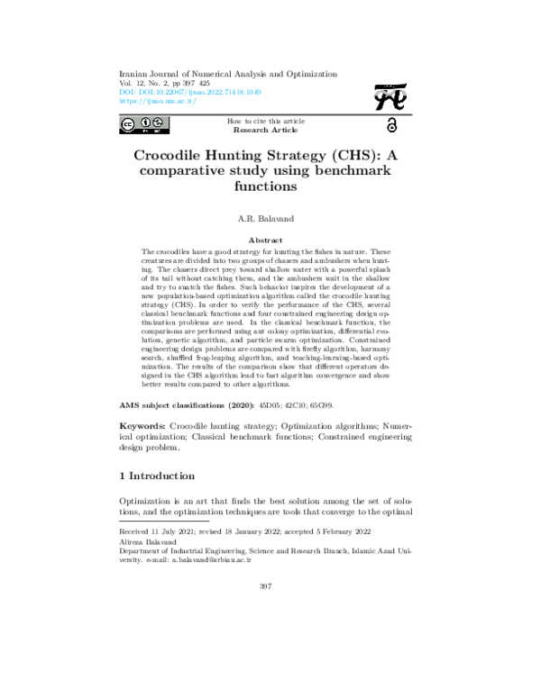 (PDF) Crocodile Hunting Strategy (CHS): A comparative study using ...
