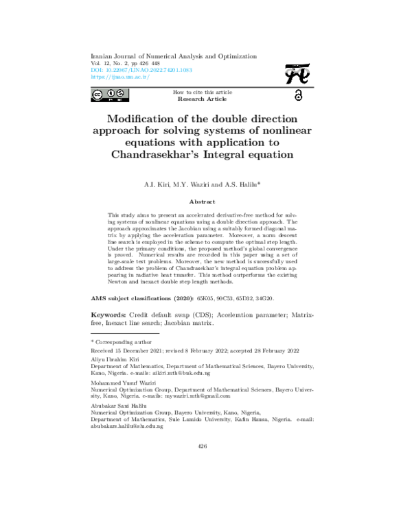 (PDF) Modification of the double direction approach for solving systems of nonlinear equations ...