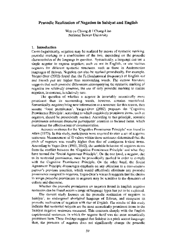 (PDF) The Prosodic Realization of Negation in Saisiyat and English