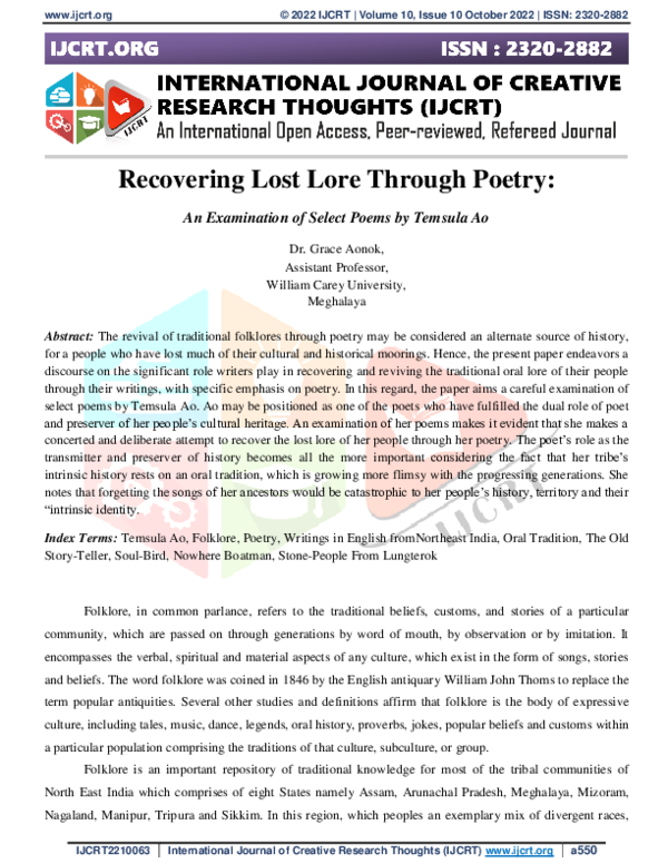 (PDF) Recovering Lost Lore Through Poetry: An Examination of Select ...