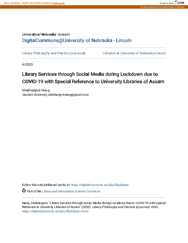 (PDF) Library Services through Social Media during Lockdown due to ...