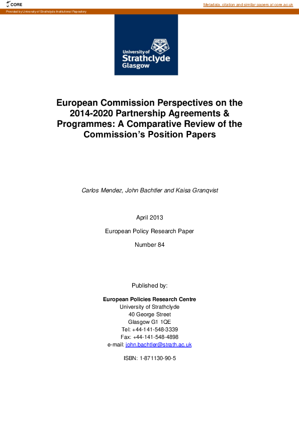 (PDF) European Commission Perspectives on the 2014-2020 Partnership ...