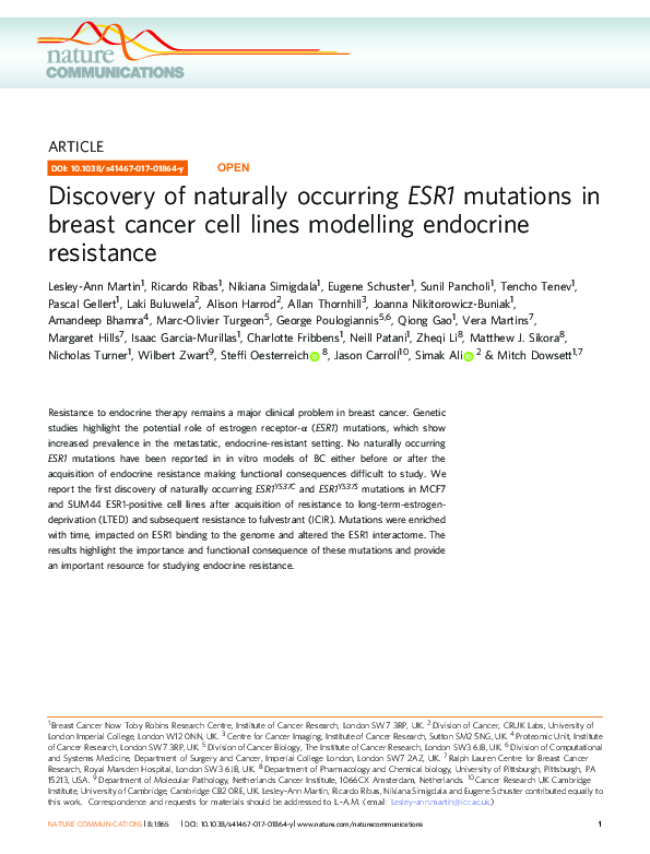 (PDF) Preexisting Somatic Mutations of Estrogen Receptor Alpha (ESR1 ...