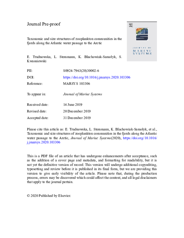 (PDF) Taxonomic and size structures of zooplankton communities in the ...
